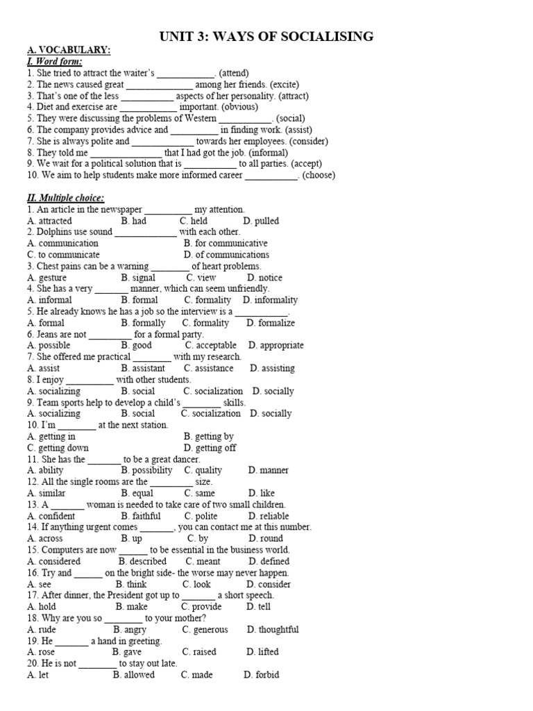 Socializing Vocabulary and Exercises | PDF | Conversation | Syntax