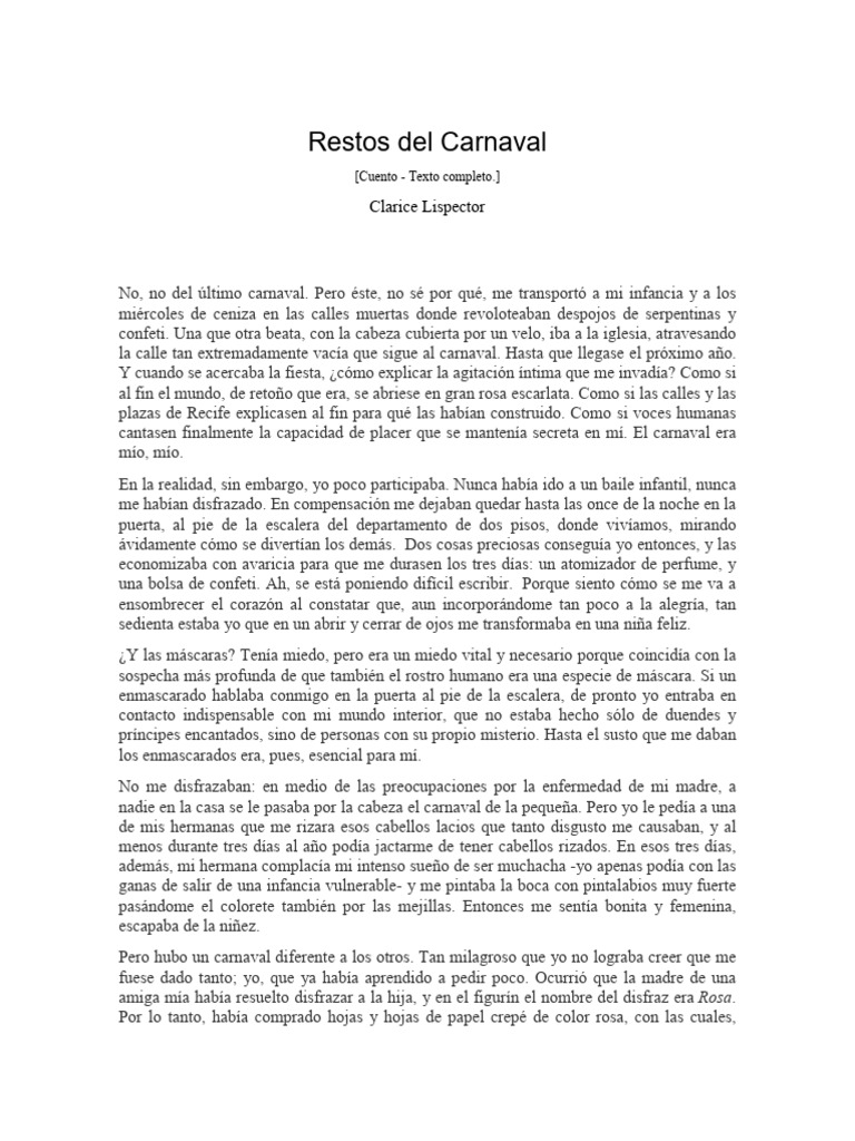 C Lispector - Restos Del Carnaval | PDF | Carnaval