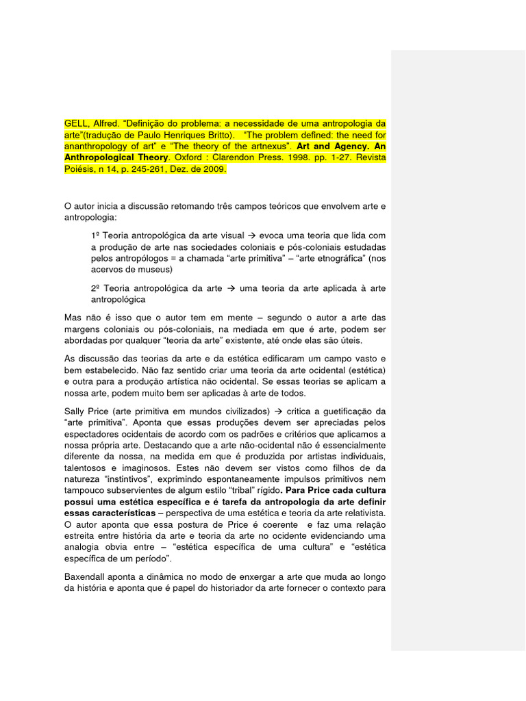 Antropologia da Arte segundo Alfred Gell | PDF | Antropologia | Estética