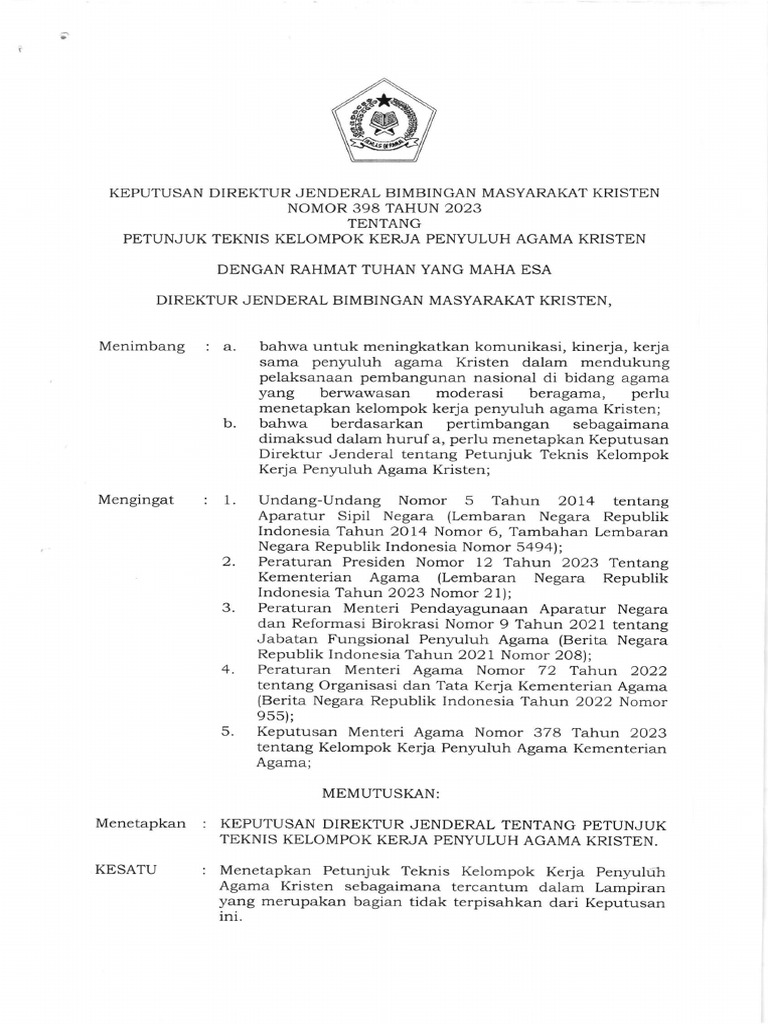 SK 398 Tahun 2023 Tentang Petunjuk Teknis Kelompok Kerja Penyuluh Agama ... SK 398 Tahun 2023 Tentang Petunjuk Teknis Kelompok Kerja Penyuluh Agama ...