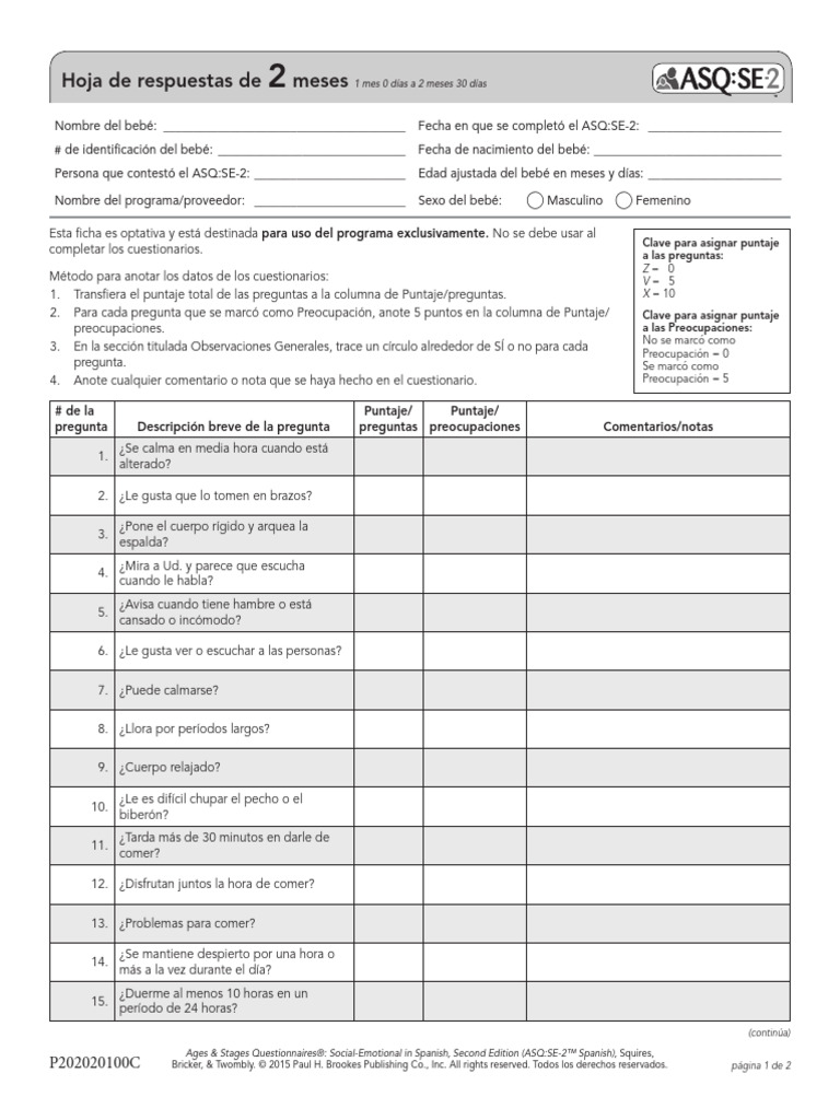 ASQ-SE2 Hojas de Respuesta 2 Meses | PDF