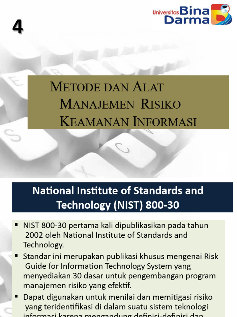 Pertemuan 4 Metode Dan Alat Manajemen Risiko Keamanan Informasi | PDF | Bisnis