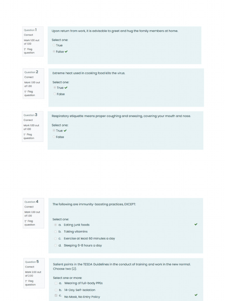 TESDA COVID-19 Test (Answer Keys) | PDF | Hand Washing | Microbiology