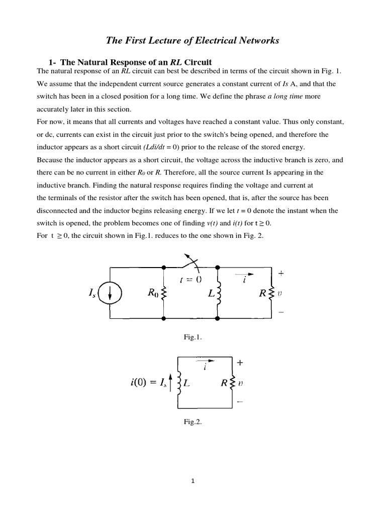 The Natural Response of an RL Circuit | PDF | Electrical Network | Equations