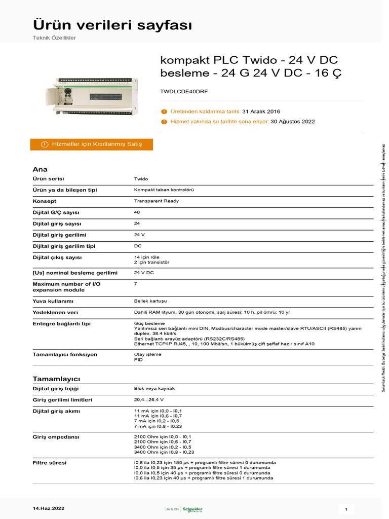Programlanabilir Kontrolörler - Twido - TWDLCDE40DRF | PDF