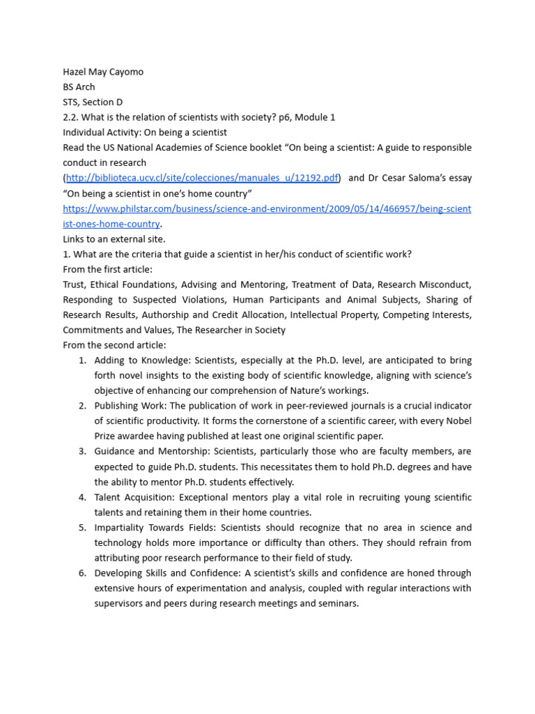 STS Cayomo M1 A2 2 | PDF | Science | Mentorship