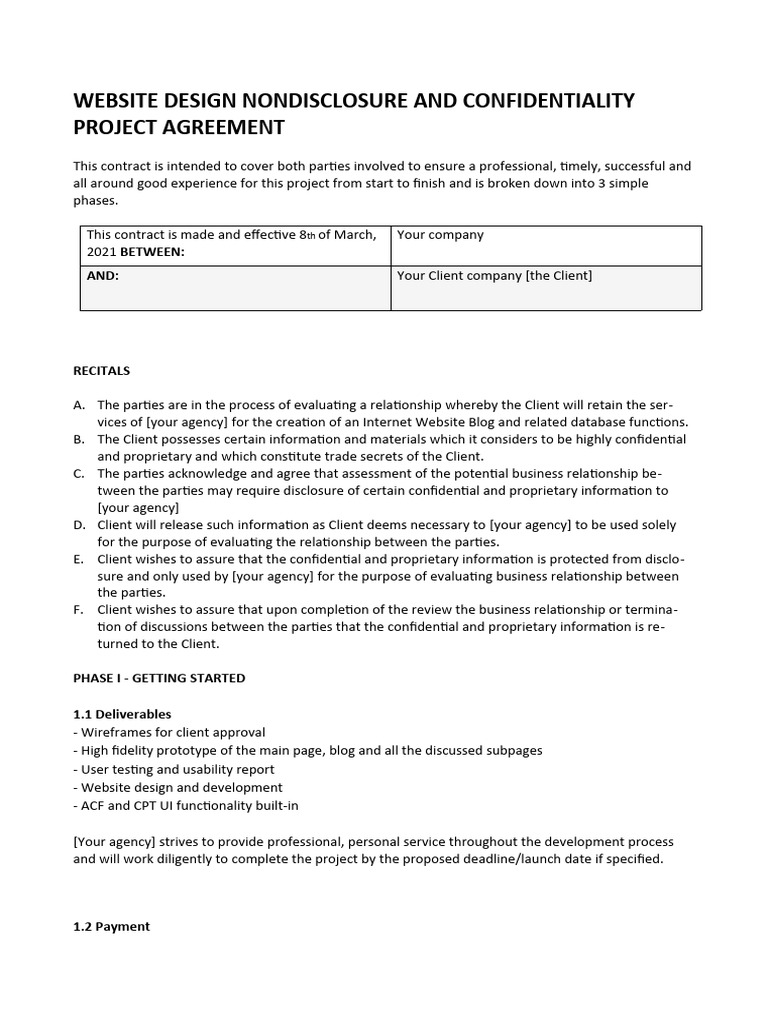 Contract - Website Design NDA Project Agreement | Download Free PDF ... Contract - Website Design NDA Project Agreement | Download Free PDF ...
