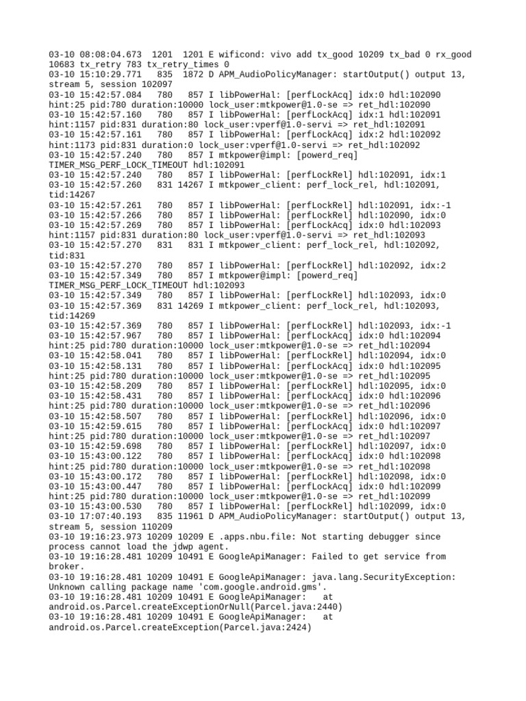 Log | PDF | Java (Programming Language) | Android (Operating System)
