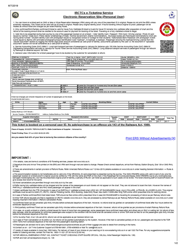 Train Mum-Del | PDF | Identity Document