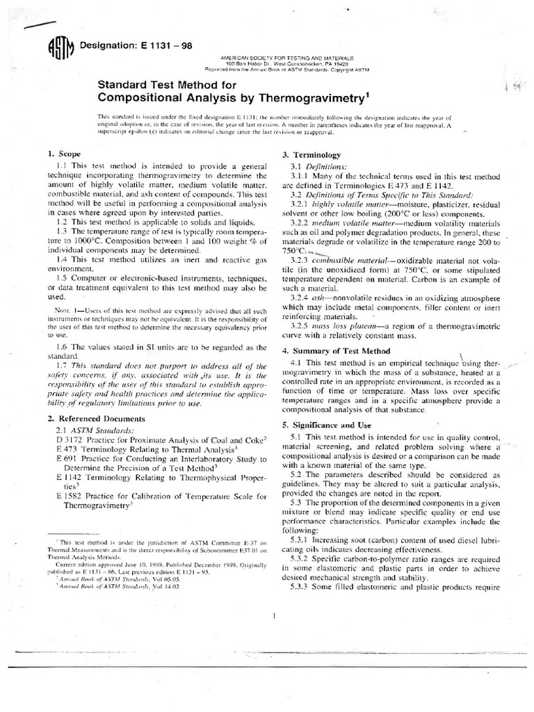 ASTM E1131-98 | PDF