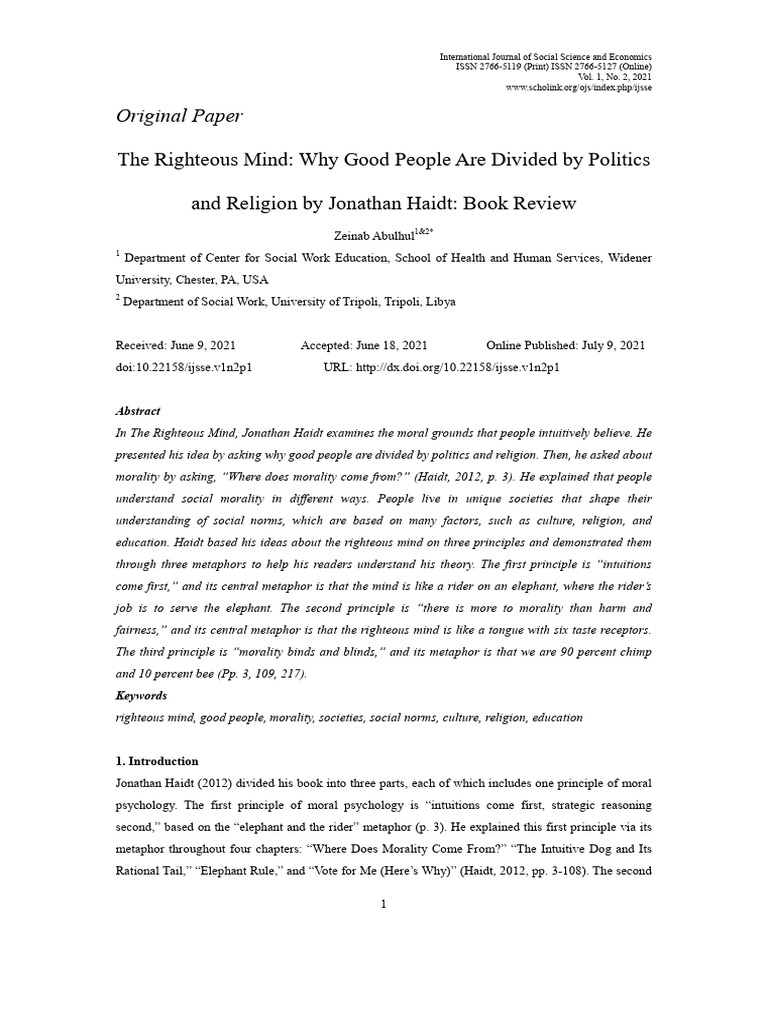The Righteous Mind Why Good People Are Divided by | PDF | Morality ...