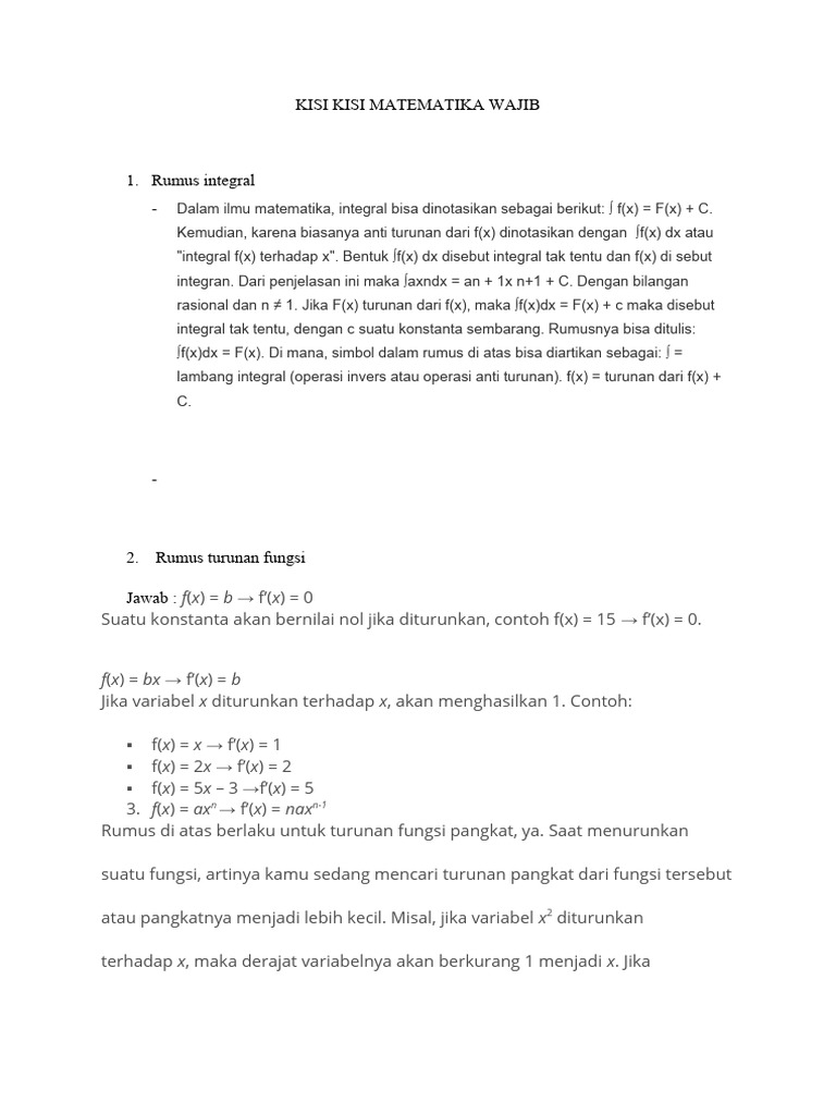 Kisi Kisi Matematika Wajib | PDF