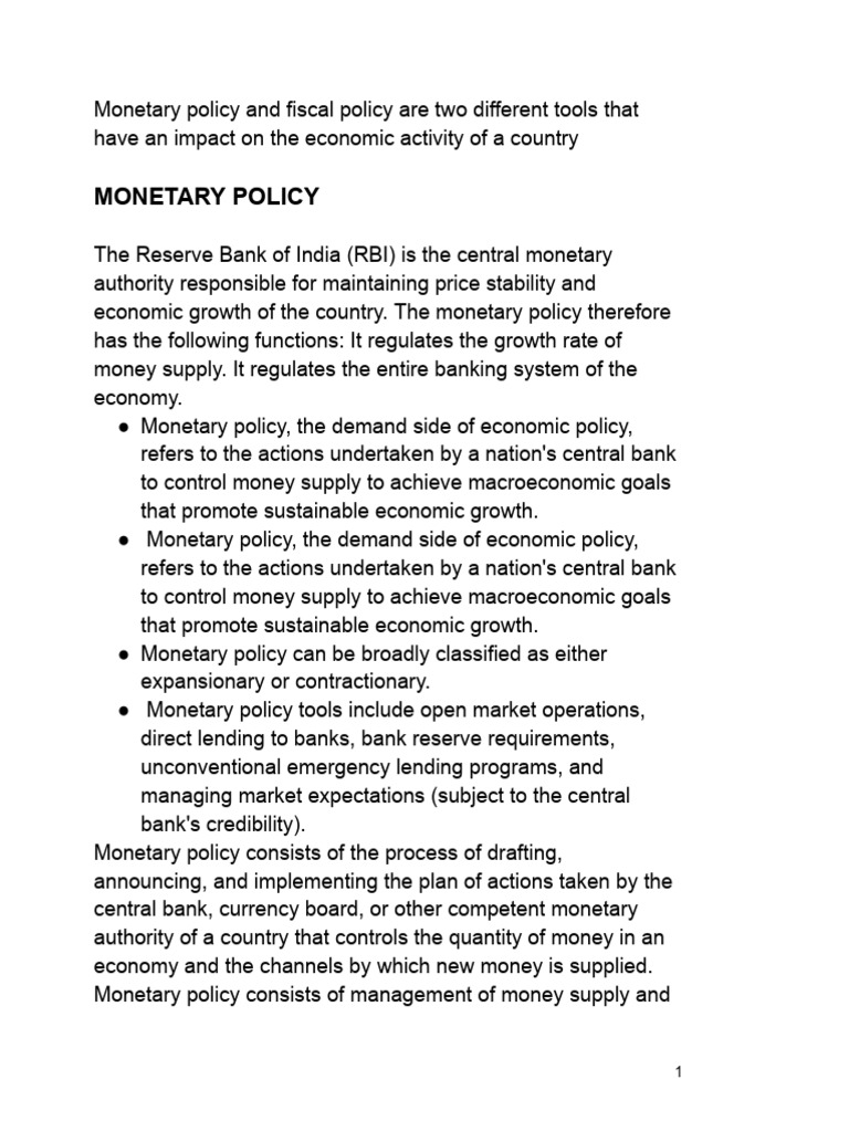 Rbi Monetary Policy | PDF | Monetary Policy | Reserve Bank Of India