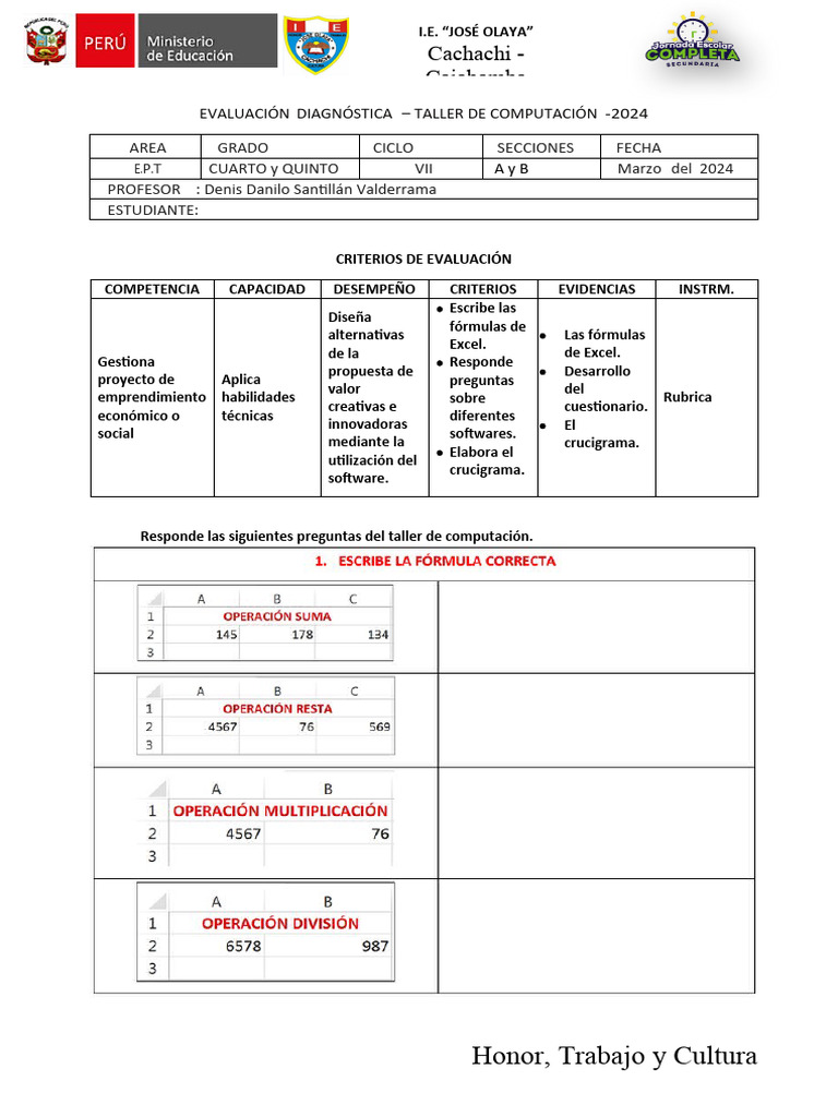EVALUACION DIAGNOSTICA COMPUTACION | PDF | Software | Informática