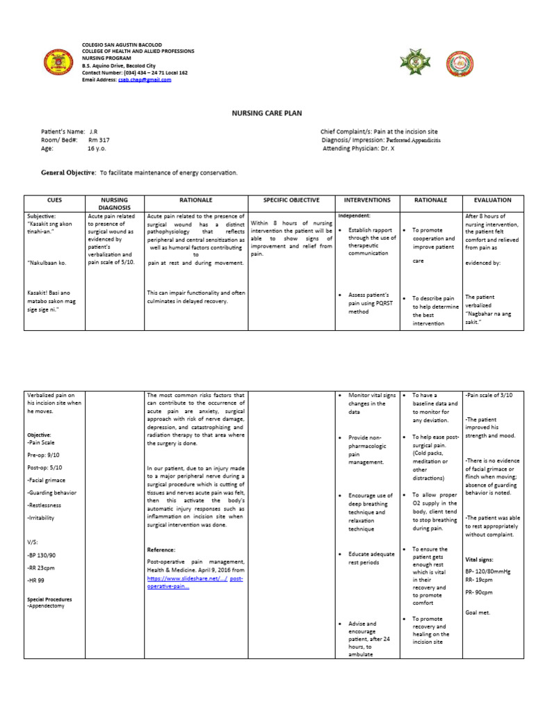 Or Ncp Pdf Pain Surgery