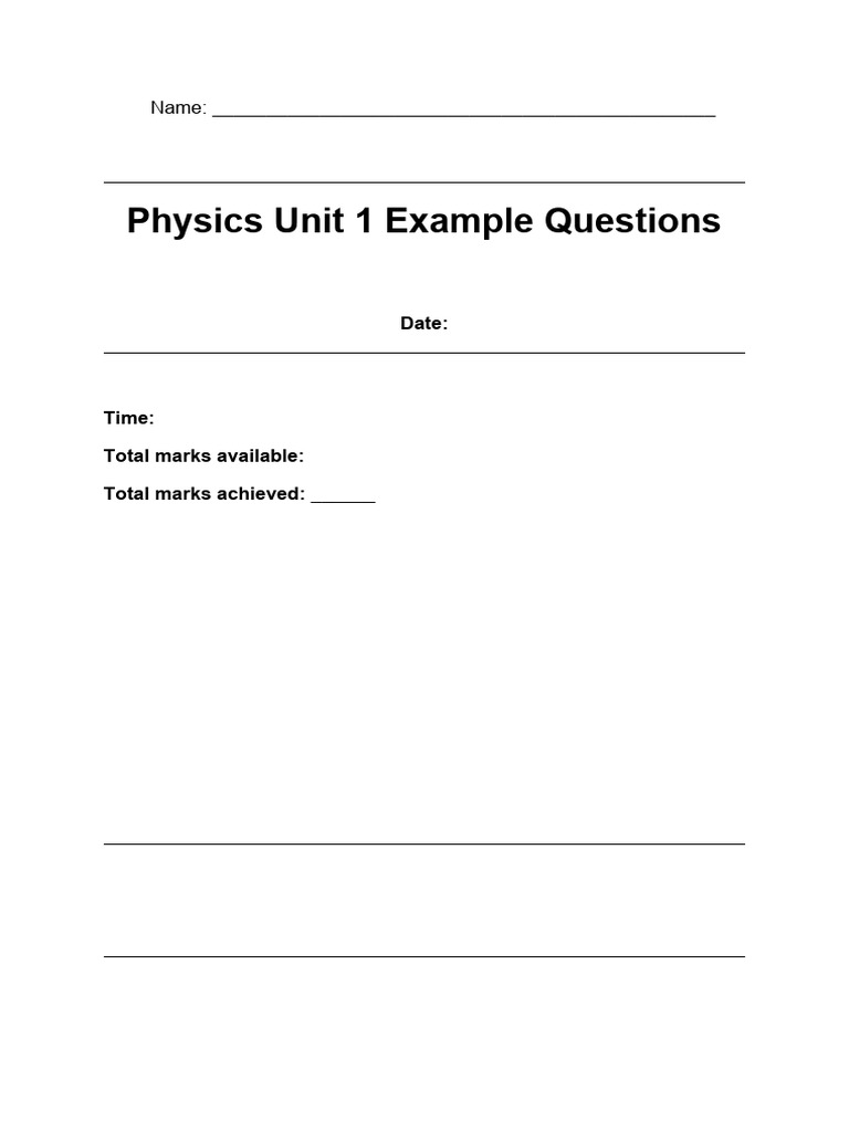 Physics Unit 1 Questions 1 | PDF | Speed | Brake
