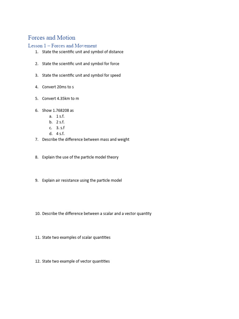 Extra Questions - Forces and Motion QP (COM) | PDF | Waves | Gases