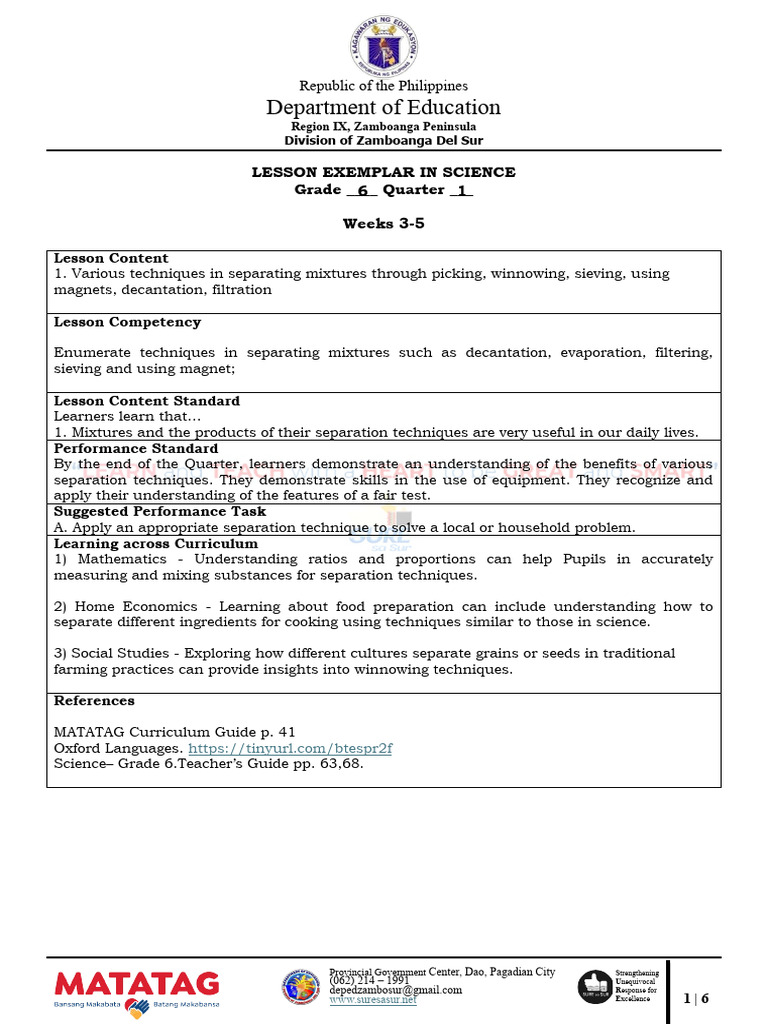 LE Science 7es Q1 W6a | PDF | Learning | Filtration