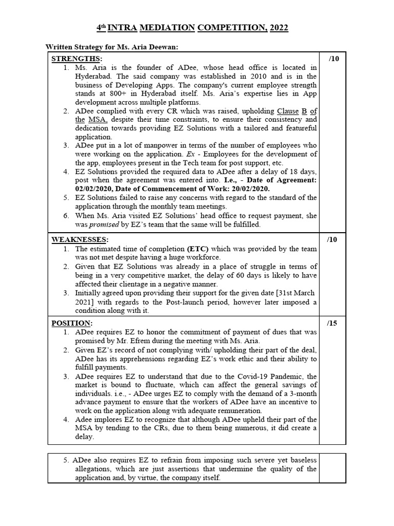 ADee vs. EZ Solutions Mediation Strategy | PDF | Business | Justice