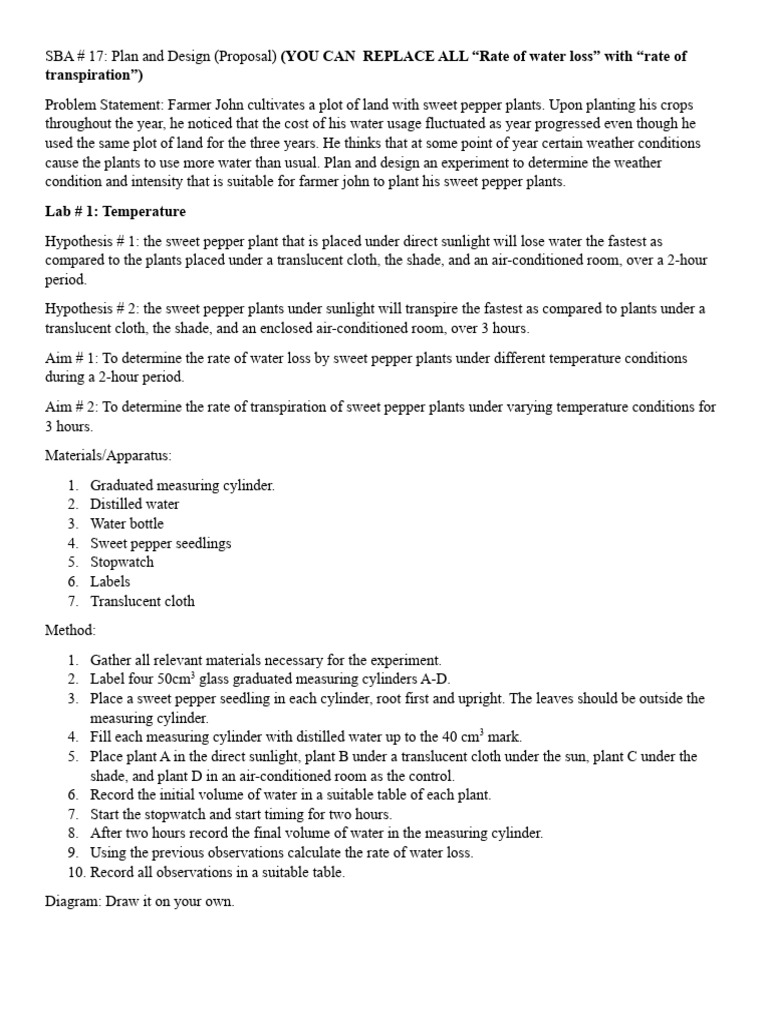 SBA 17 Plan and Design Proposal | PDF | Water | Wound