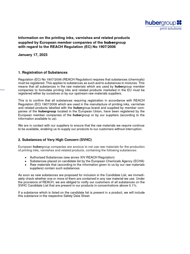 REACH Compliance for Printing Inks | PDF | Occupational Safety And ...