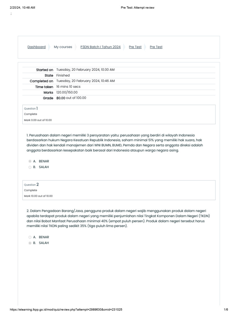 Pre Test P3DN dan TKDN 2024 | PDF | Bisnis | Teknologi & Rekayasa