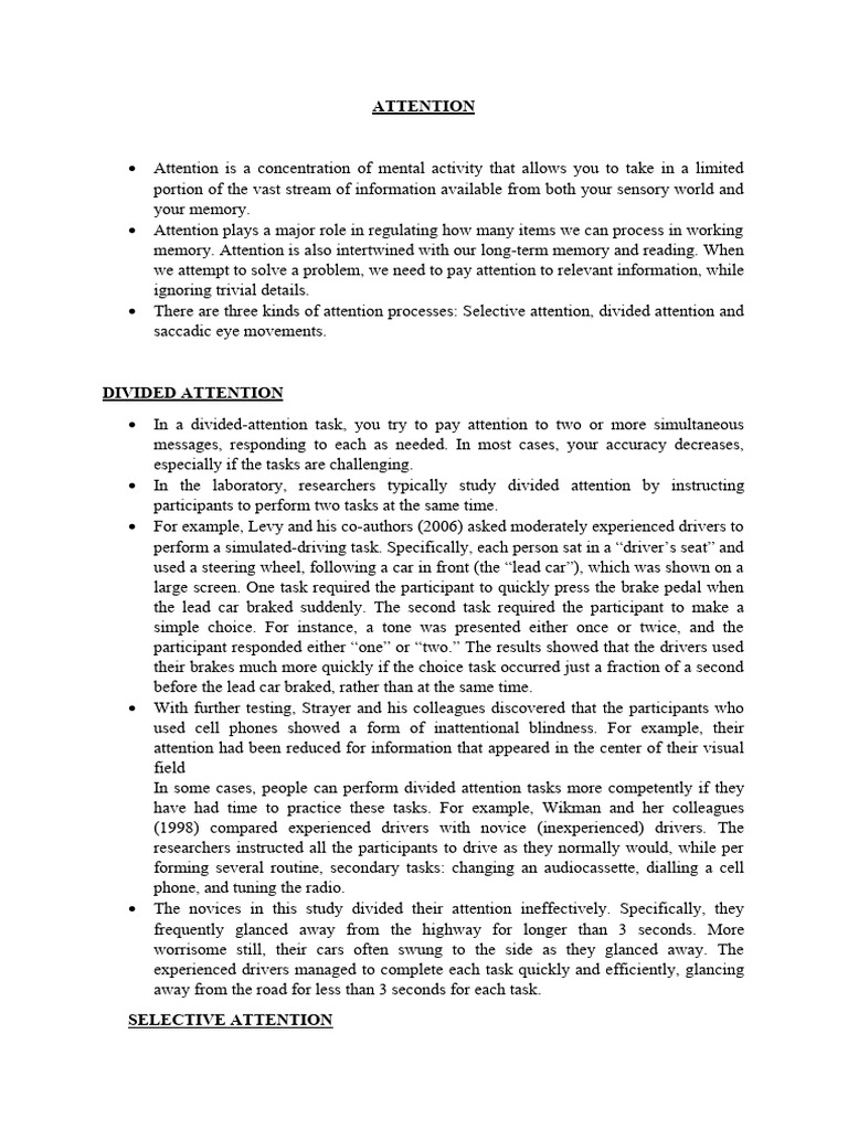 ATTENTION - Divided Attention, Selective Attention, Dichotic Listening ...
