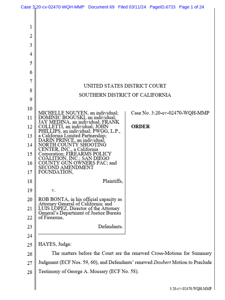 SAF Wins Summary Judgement in Cal. One Gun A Month Challenge | PDF ...