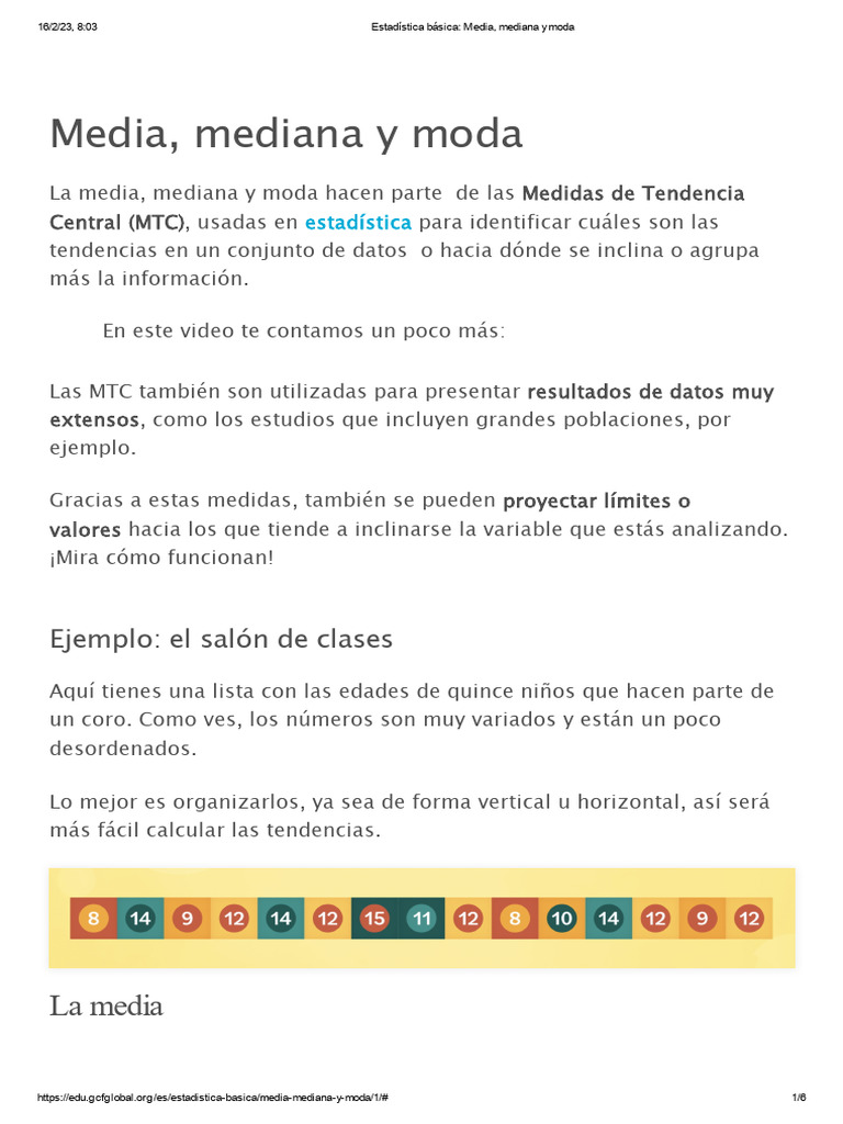 Media, Mediana y Moda en Estadística | PDF | Mediana | Modo (Estadísticas)