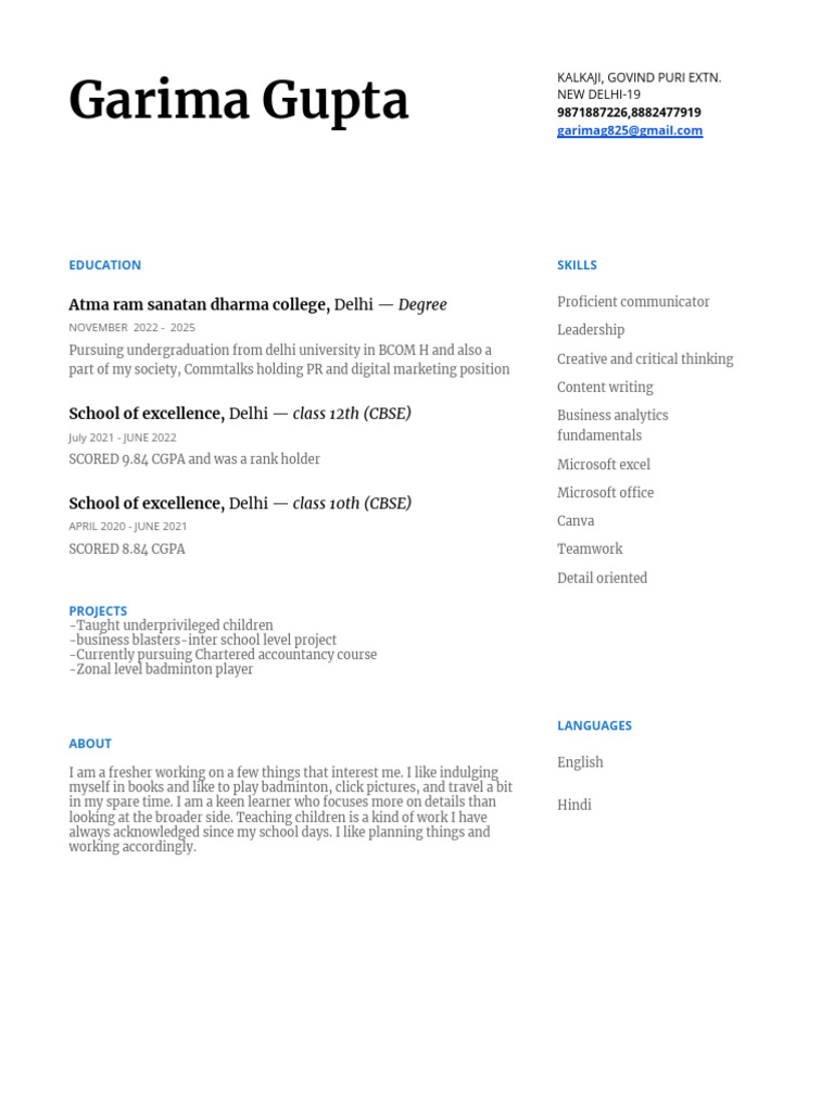 Garima Gupta: Atma Ram Sanatan Dharma College, Delhi - Degree | PDF