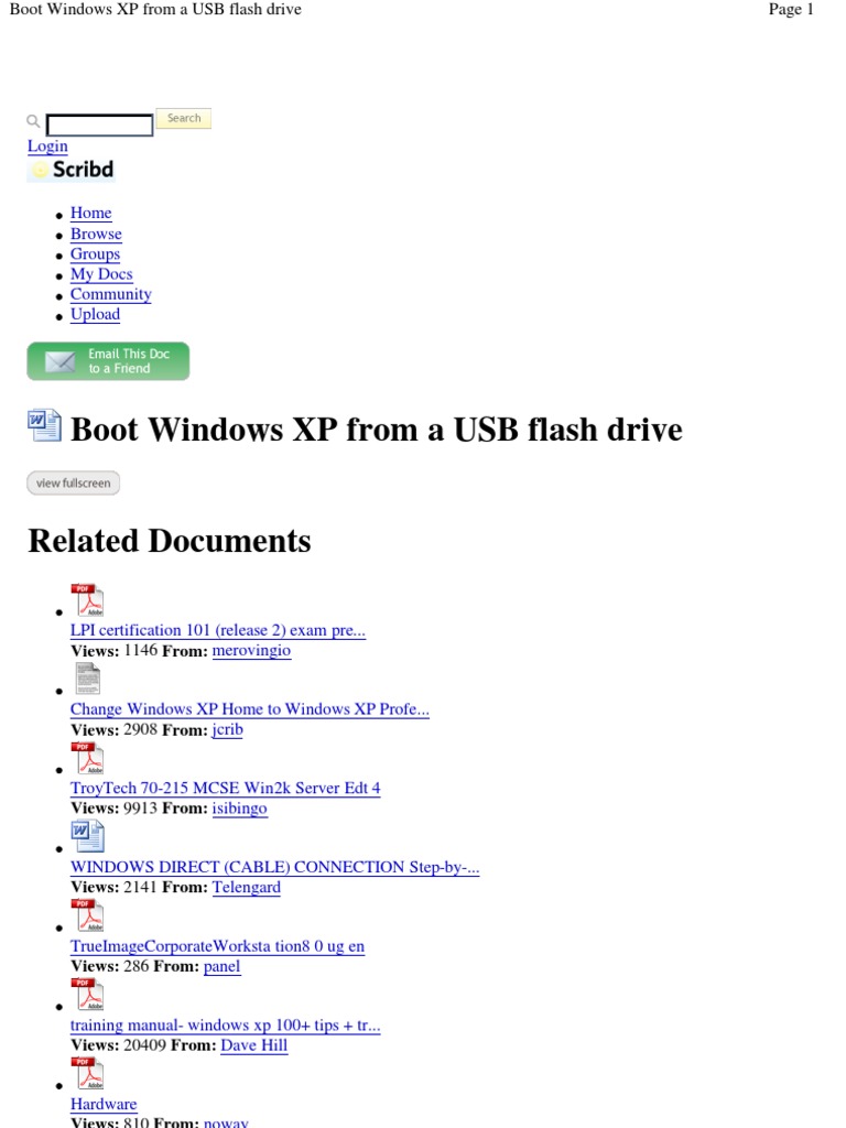 Boot Windows XP From A USB Flash Drive | PDF | Booting | Usb Flash Drive