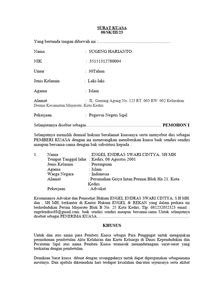 SURAT KUASA TGS BU EMI | PDF