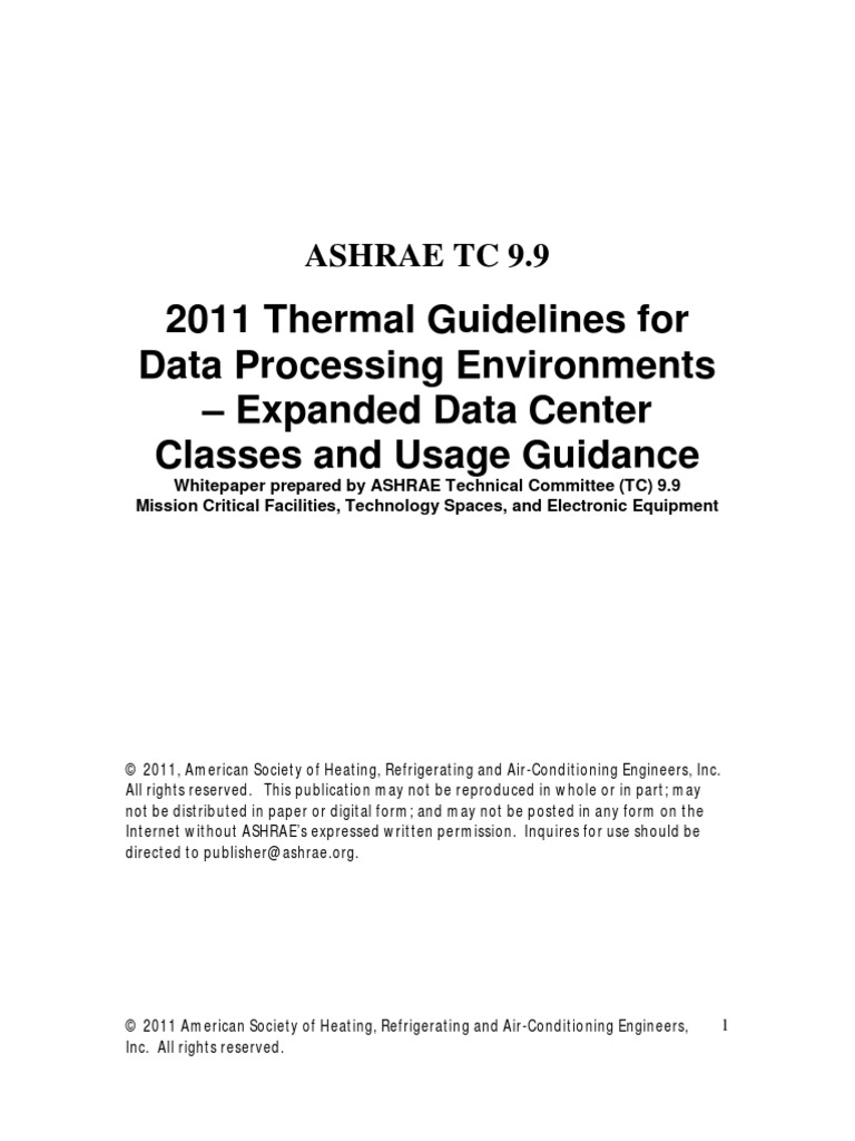 ASHRAE 2011 Thermal Guidelines for Data Processing Environments | Data ...