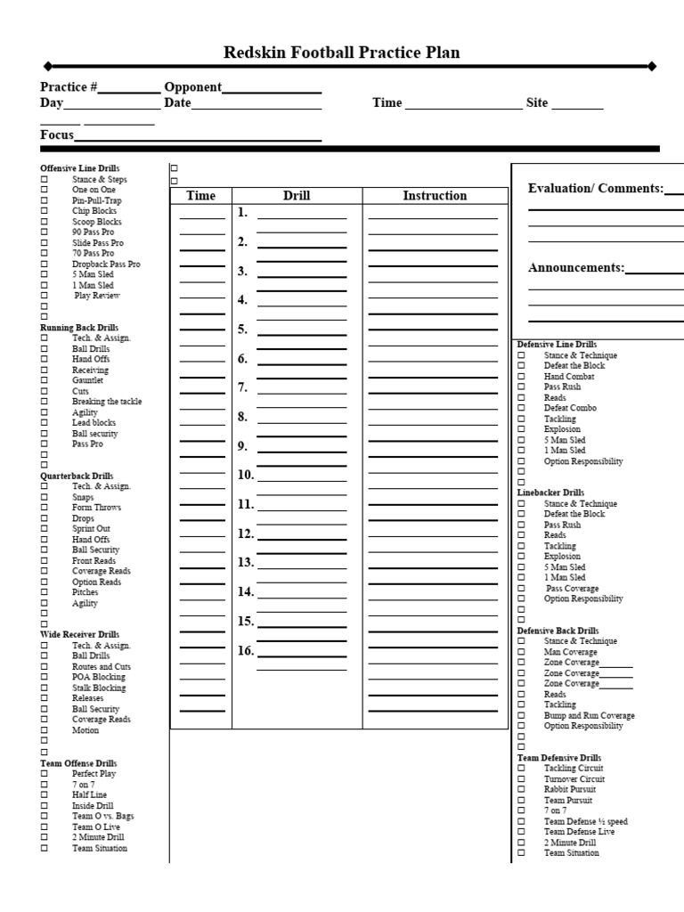 Football Practice Plan Drills | PDF | Team Sports | National Football ...