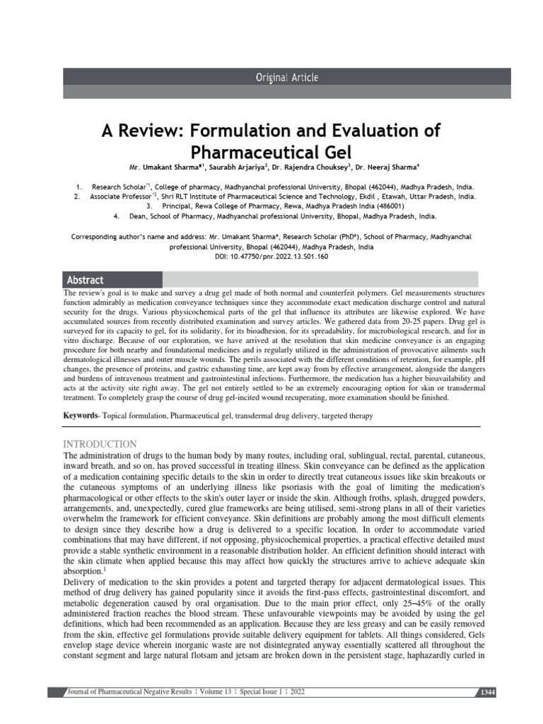 A Review Formulation and Evaluation of Pharmaceutical Gel | PDF | Gel ...