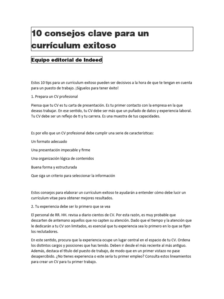 10 consejos clave para un currículum exitoso | PDF | Plan de estudios ...