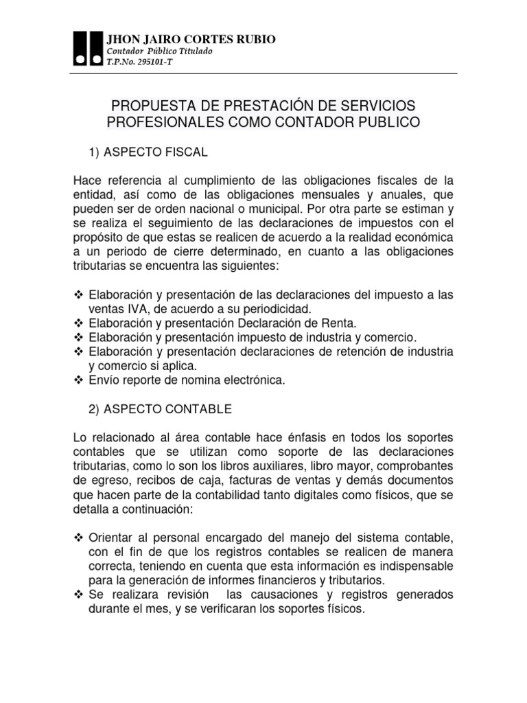PROPUESTA CONTADOR PUBLICO | PDF | Contabilidad | Contador