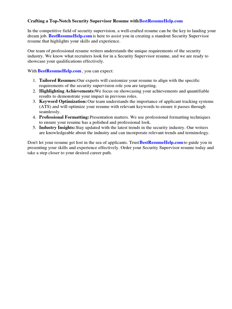 Security Supervisor Resume | PDF | Computer Security | Security