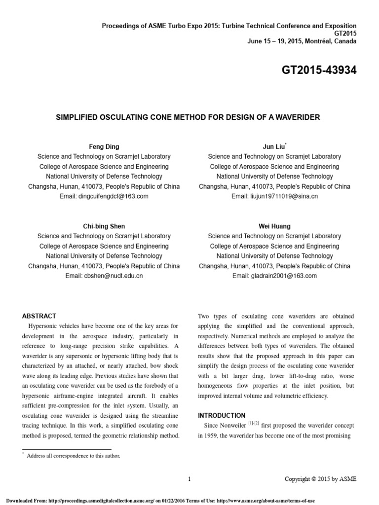Simplified Osculating Cone Method For Design of A Waverider | PDF ...