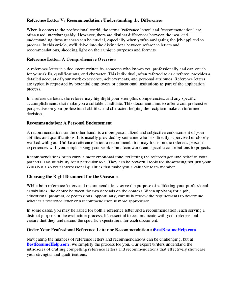 Reference Letter vs Recommendation | PDF | Employment | Experience