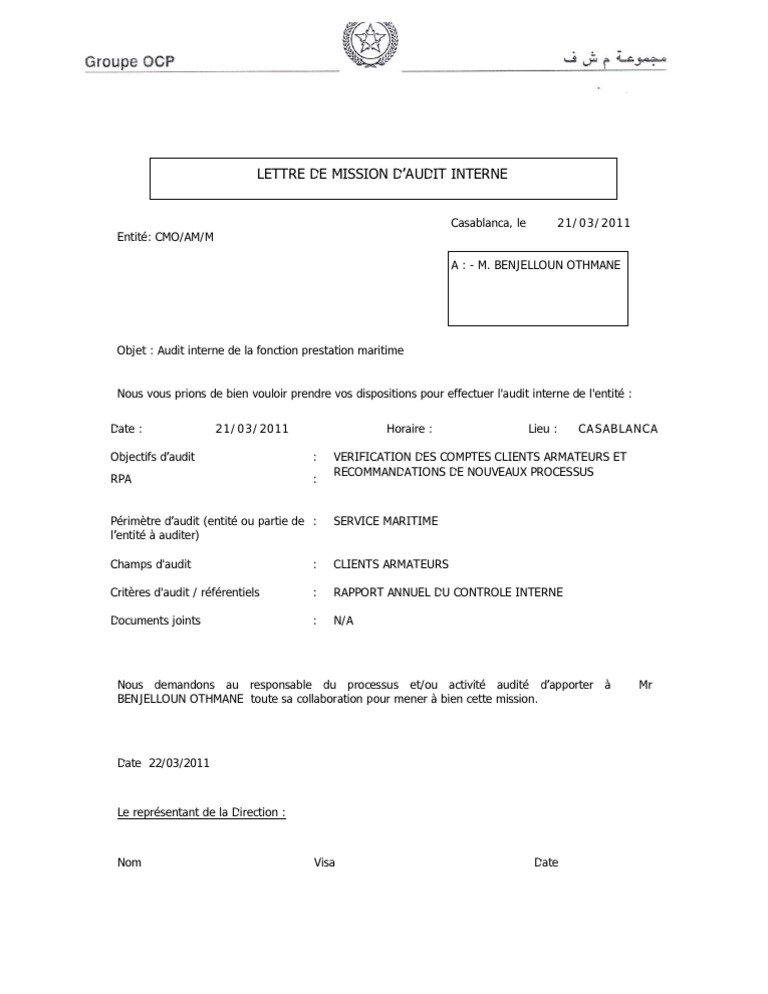 Lettre de Notification D'audit Interne | PDF