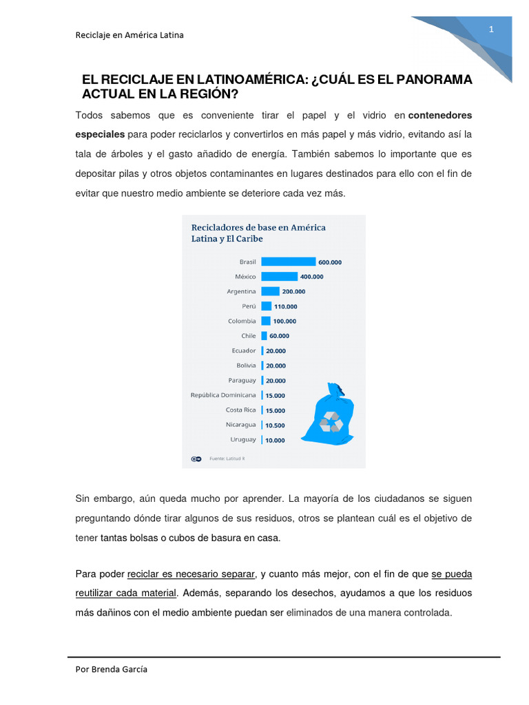 El Reciclaje en Latinoamérica | Descargar gratis PDF | Residuos | Reciclaje