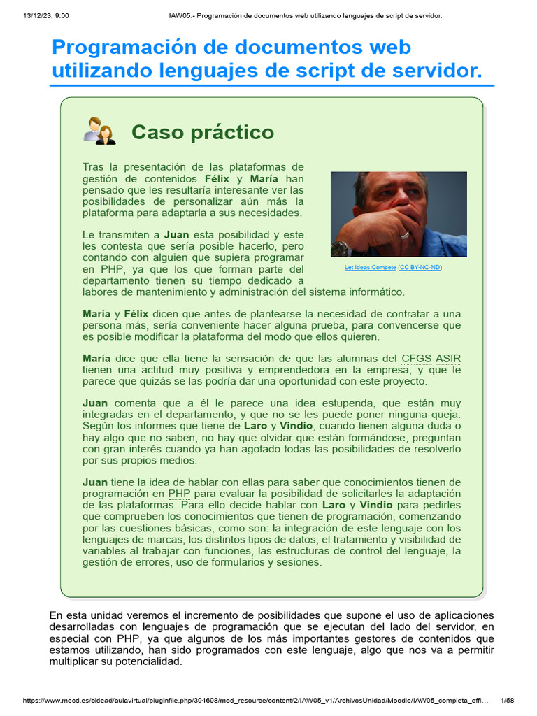IAW05.- Programación de documentos web utilizando lenguajes de script de servidor_ | PDF ...