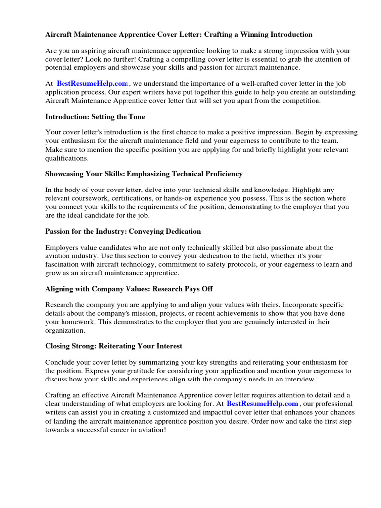 Aircraft Maintenance Apprentice Cover Letter Guide | PDF ...