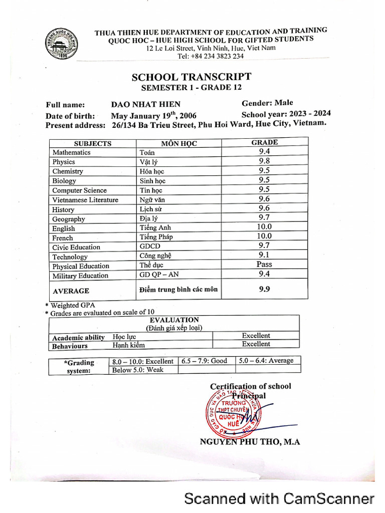 Transcripts 12 - Semester 1 | PDF