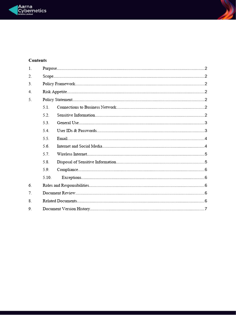 Aarna Cybernetics Information Security Acceptable Use Policy v0.1 | PDF ...