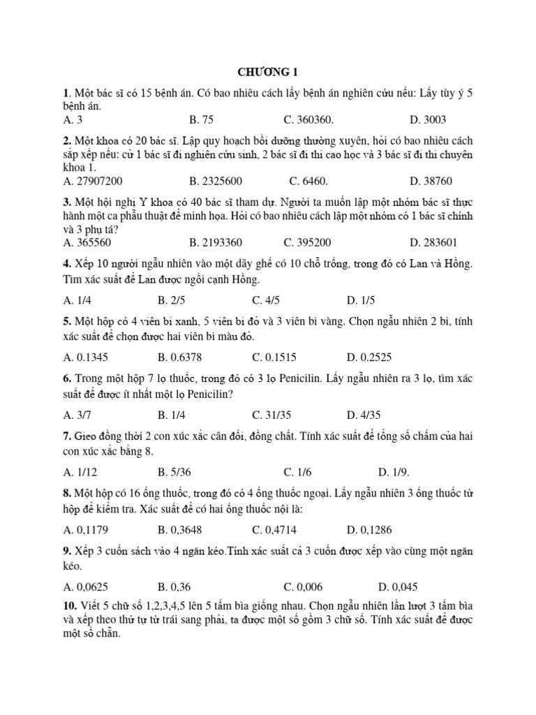 BÀI TẬP XSTK LT DƯỢC - NTT | PDF