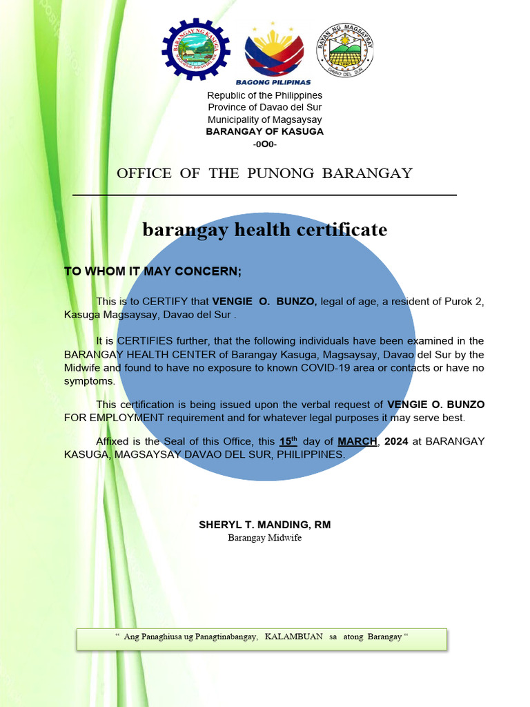 Health Certificate | PDF