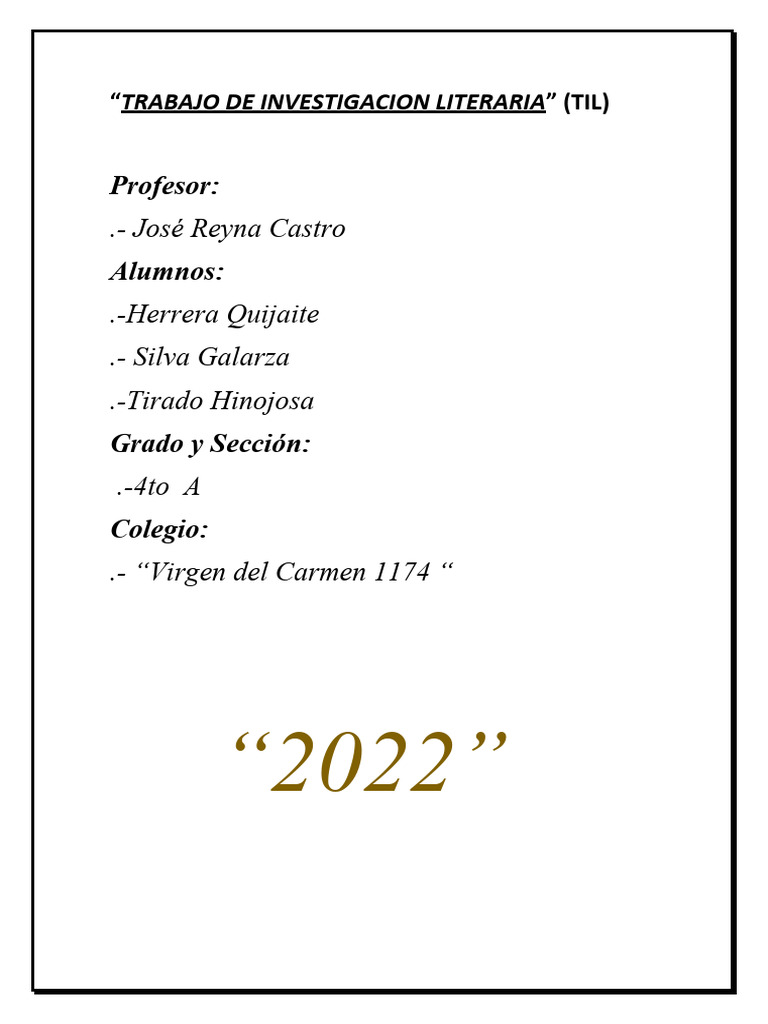 Trabajo de Investigacion Literaria Caratula 22222222222222222 | PDF