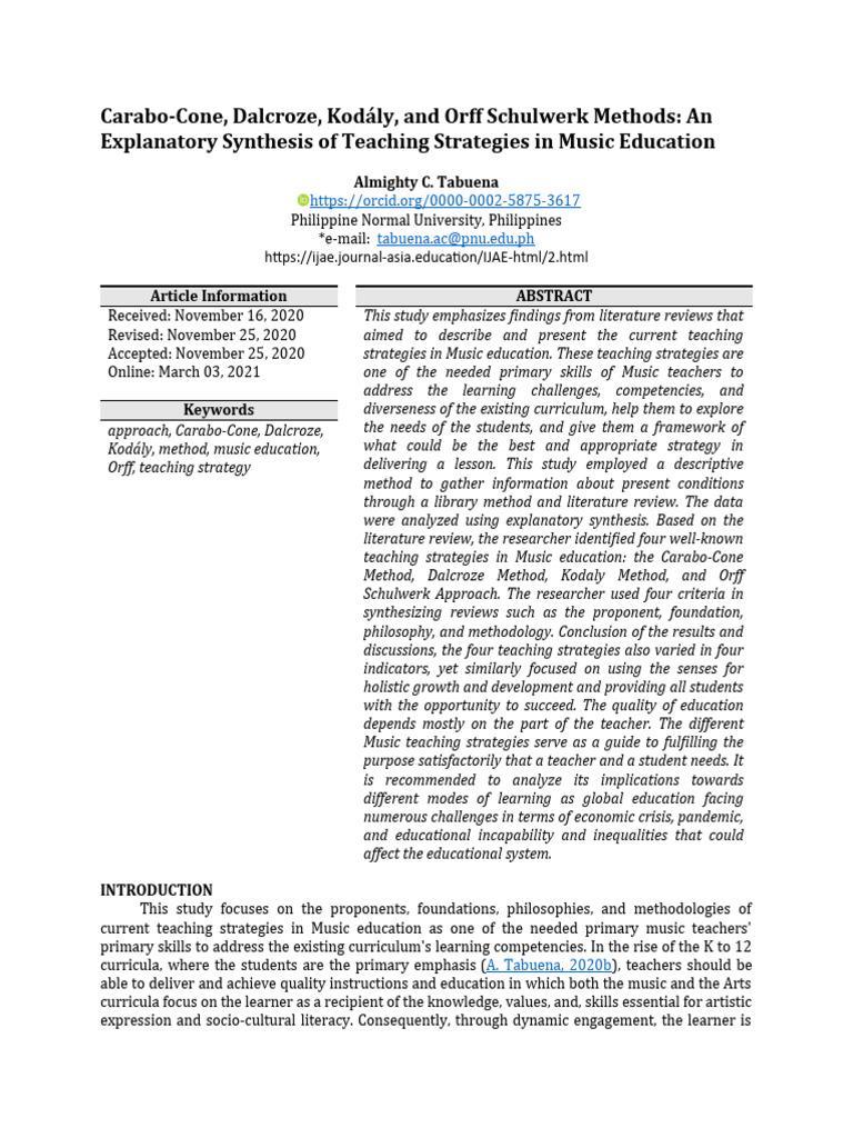 An Explanatory Synthesis of Teaching Strategies in Music Education ...